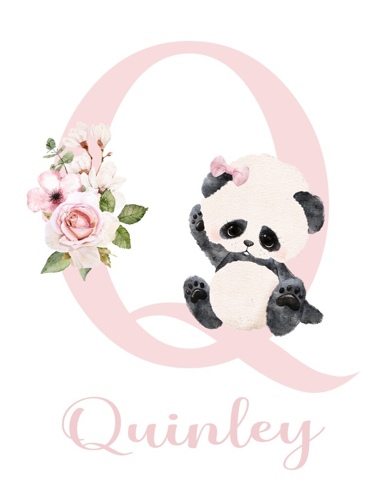 Personalized Panda Nursery Print: Floral Pink Letter Monogram - Etsy