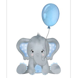 Watercolor Baby Elephant With Blue Balloon Nursery Decor Unframed Print ...