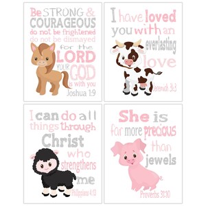 Farm Animals Christian Nursery Decor Set of 4 Unframed Prints, Cow, Pig ...