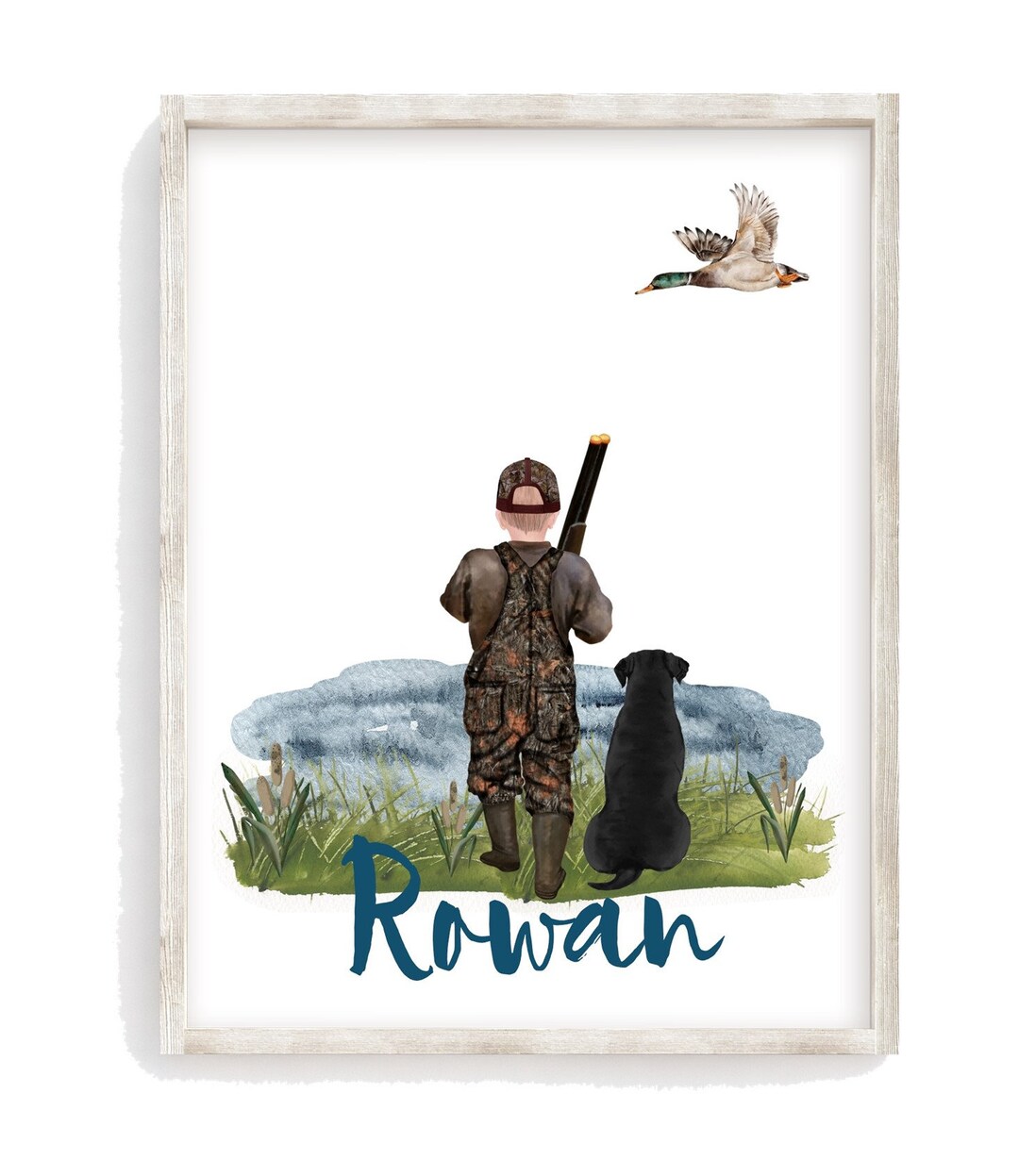 Personalized Watercolor Boy Hunting With Dog Nursery Little Boys Room ...
