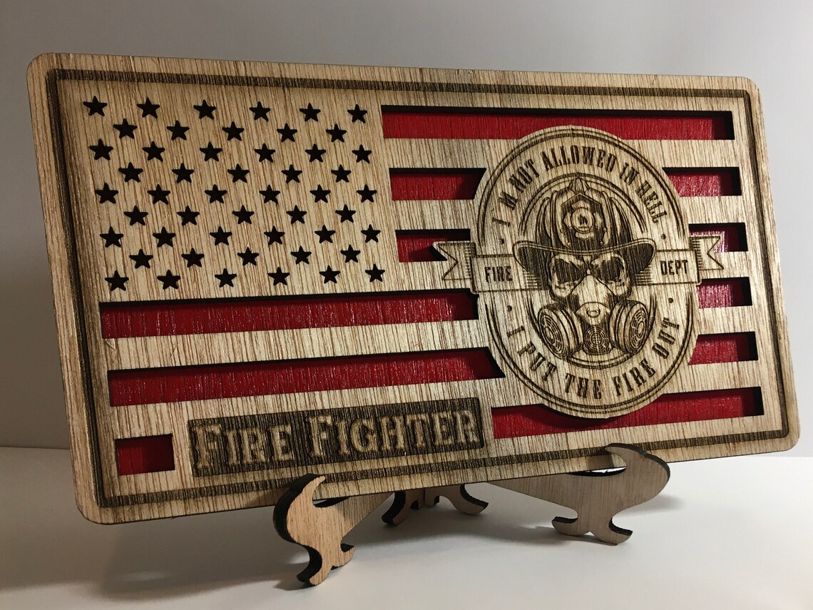 US Firefighter American Flag Desk Flag Wall Flag Engraved - Etsy