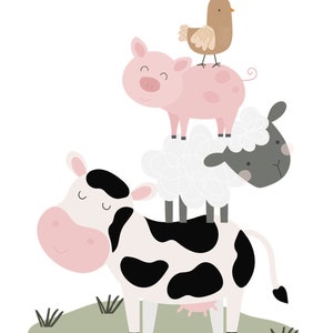 Farm Animal Stack Minimalist Barn Yard Animals Nursery Decor Unframed ...