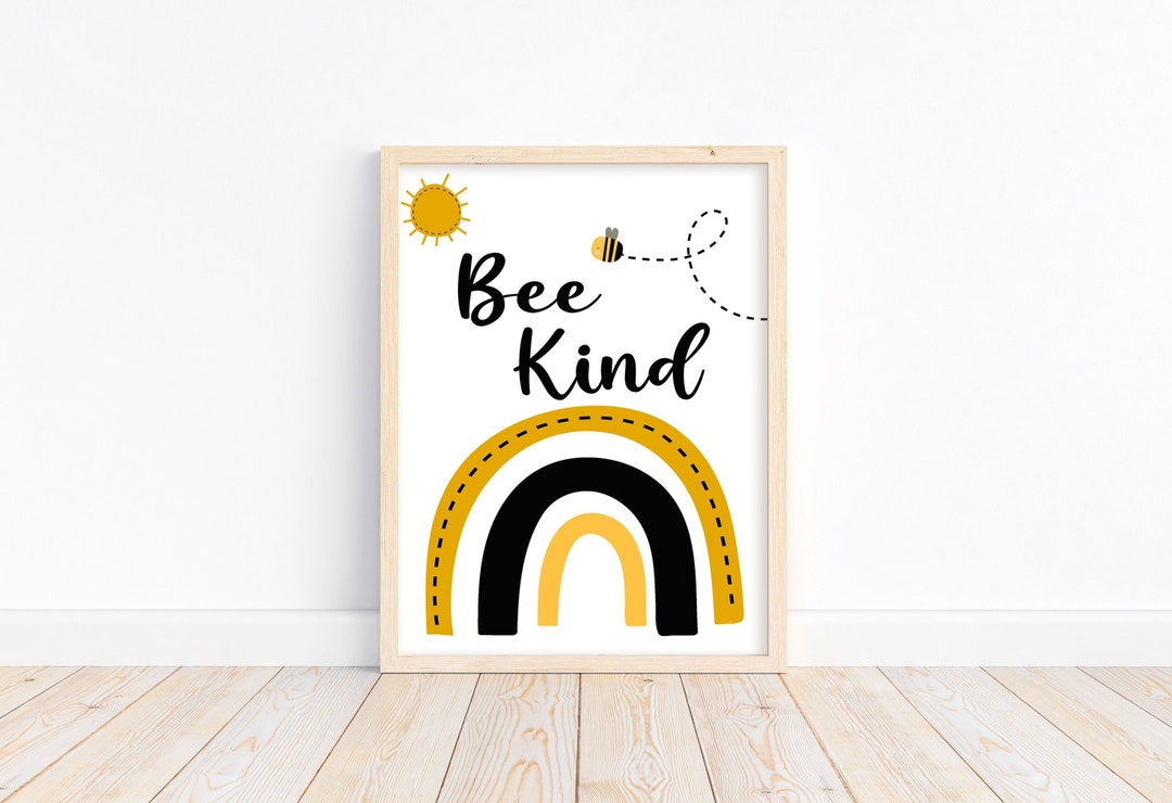 Cute Bee Kind Honey Bee Rainbow Nursery Decor Unframed Print Kids Room ...