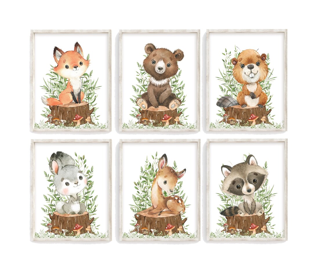 Watercolor Woodland Animals Nursery Set of 6 Unframed Prints - Etsy