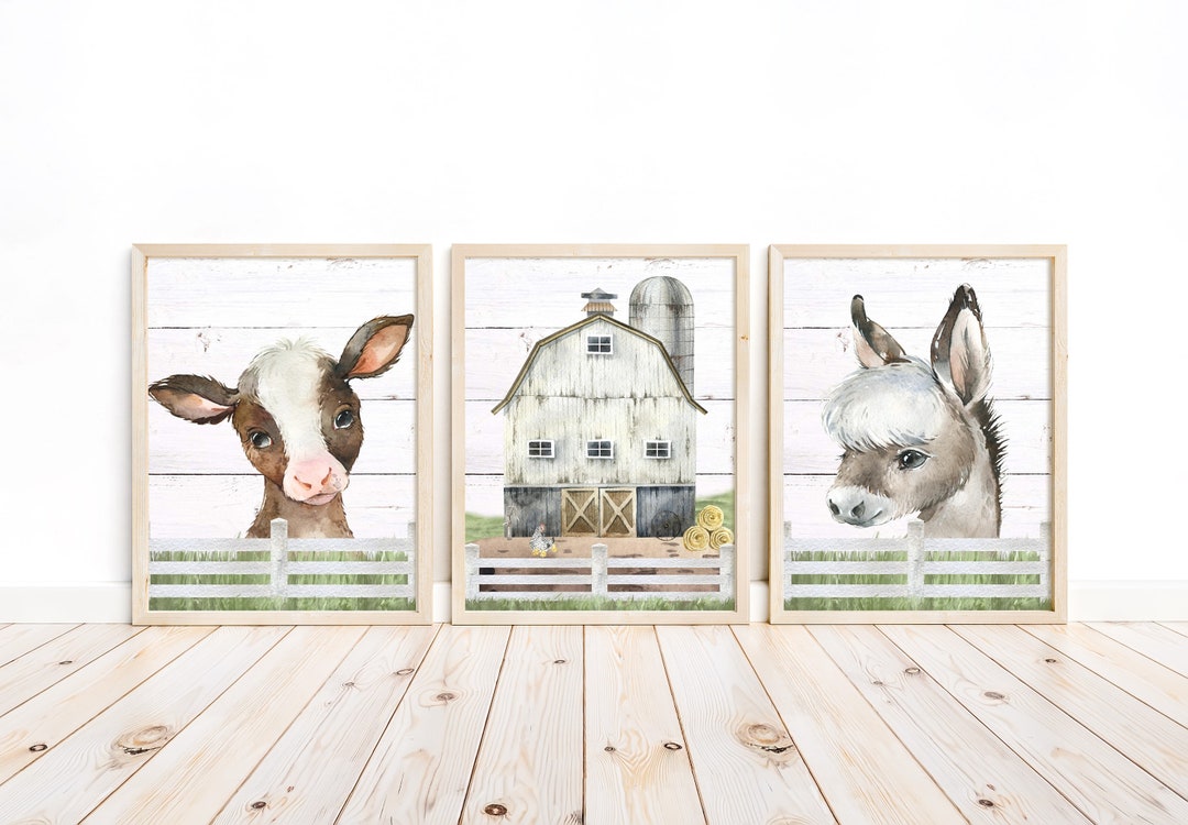 Rustic Farm Watercolor Nursery Decor Set of 3 Unframed Farmhouse Prints ...