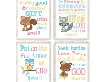Woodland Fox Christian Bible Verses Quotes Nursery Kids Room | Etsy