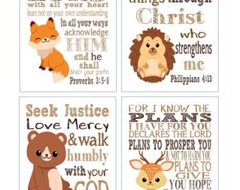Woodland Fox Christian Bible Verses Quotes Nursery Kids Room | Etsy