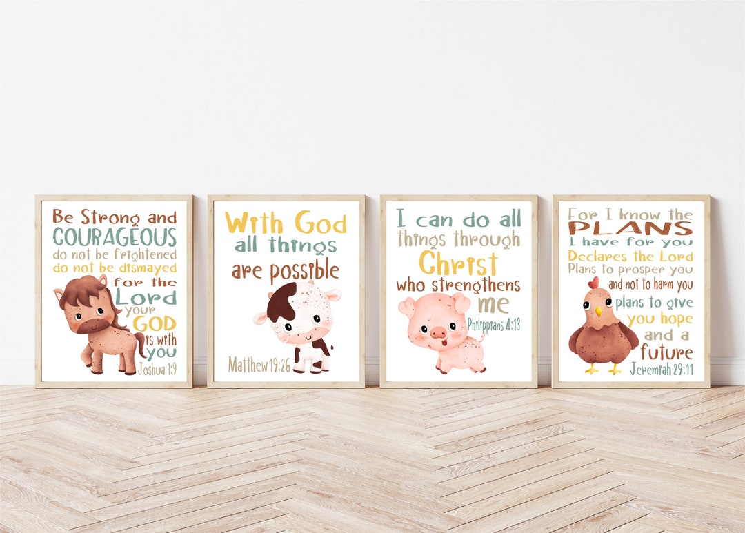 Farm Animals Christian Nursery Decor Set of 4 Unframed Prints With ...