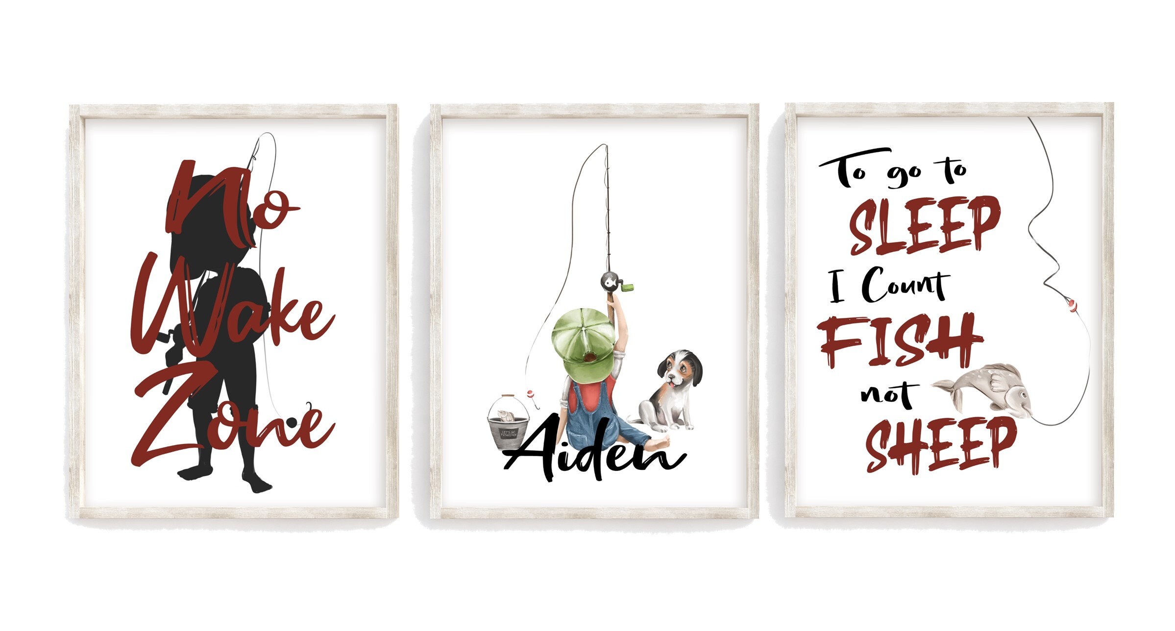Personalized Watercolor Little Boy Fishing Nursery Decor Set - Etsy