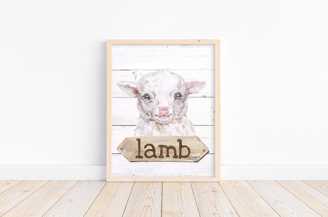 Lamb Watercolor Farm Animal Rustic Shiplap Farmhouse Nursery Decor ...