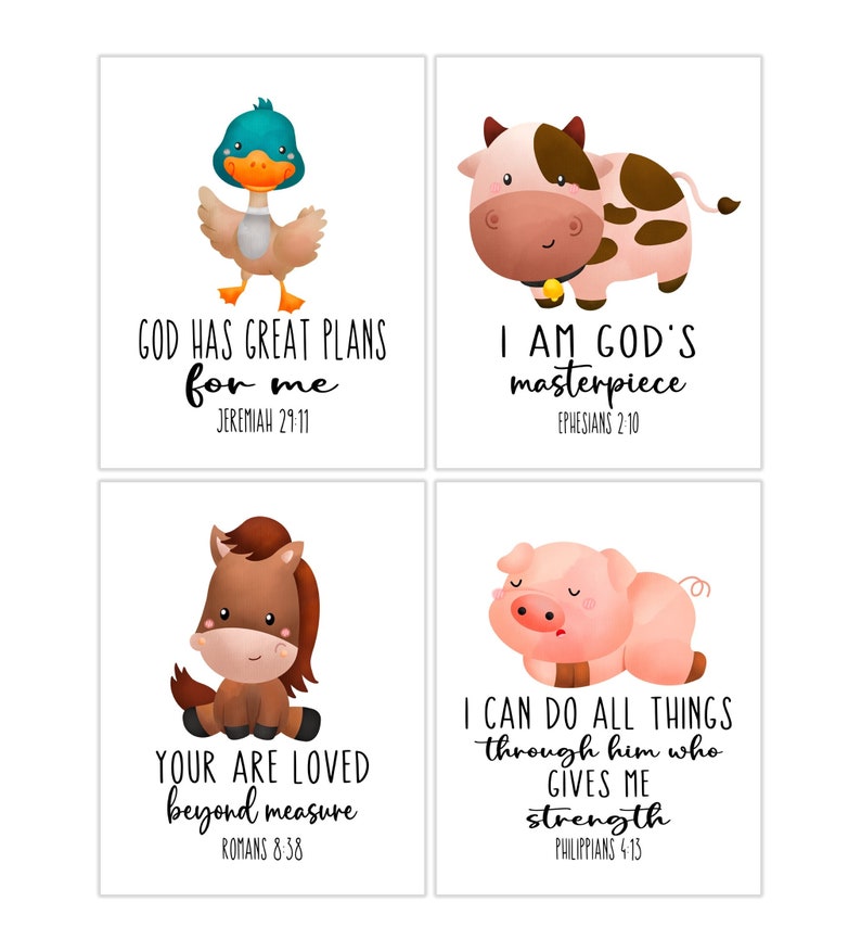 Farm Animal Nursery Prints: Christian Decor Set of 4 - Etsy