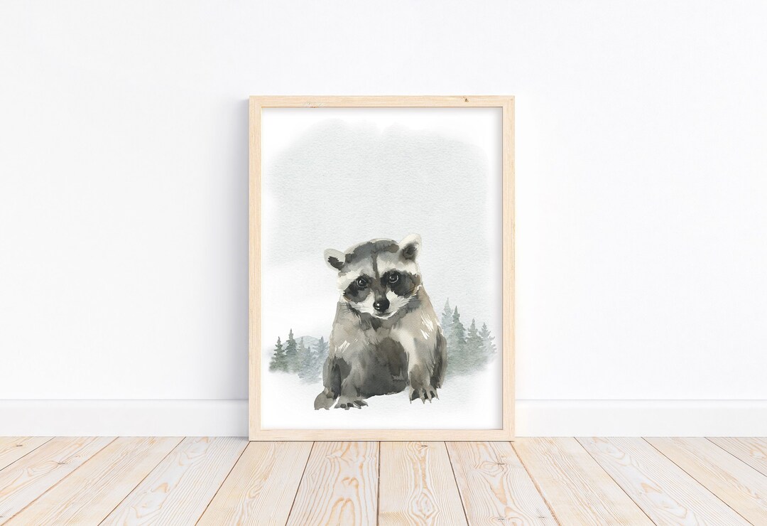 Raccoon Woodland Forest Animals Wilderness Watercolor Nursery Decor ...