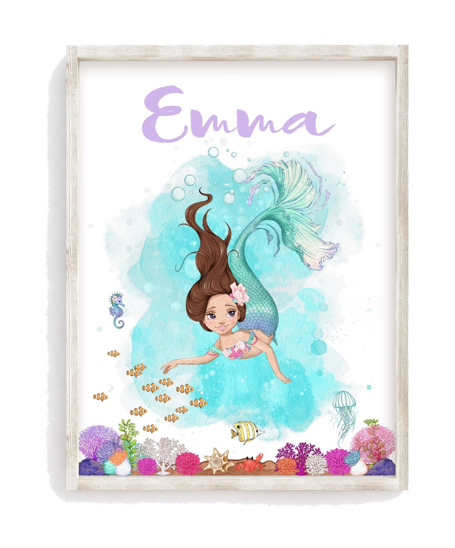 Personalized Name Watercolor Mermaid Under the Sea Nursery - Etsy