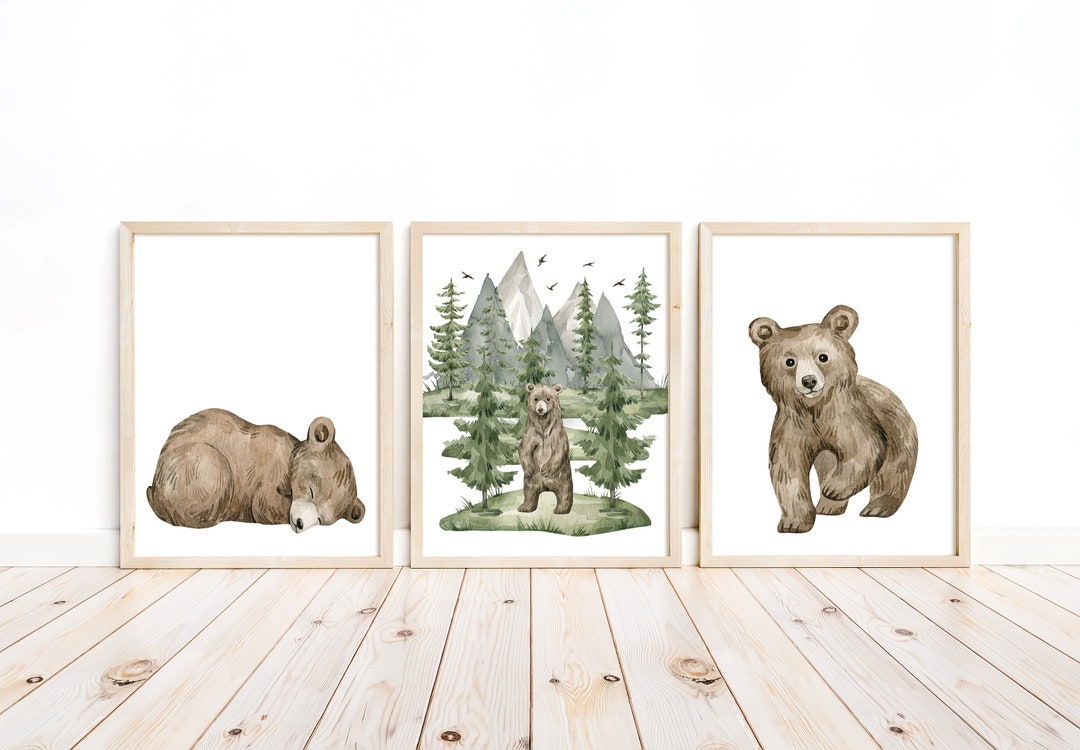 Baby Bear Cub Woodland Forest Animals Wilderness Watercolor Nursery ...