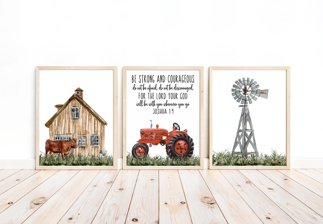 Joshua 1:9 Tractor Wall Art, Set of 3 Farmhouse Unframed Prints, Be ...