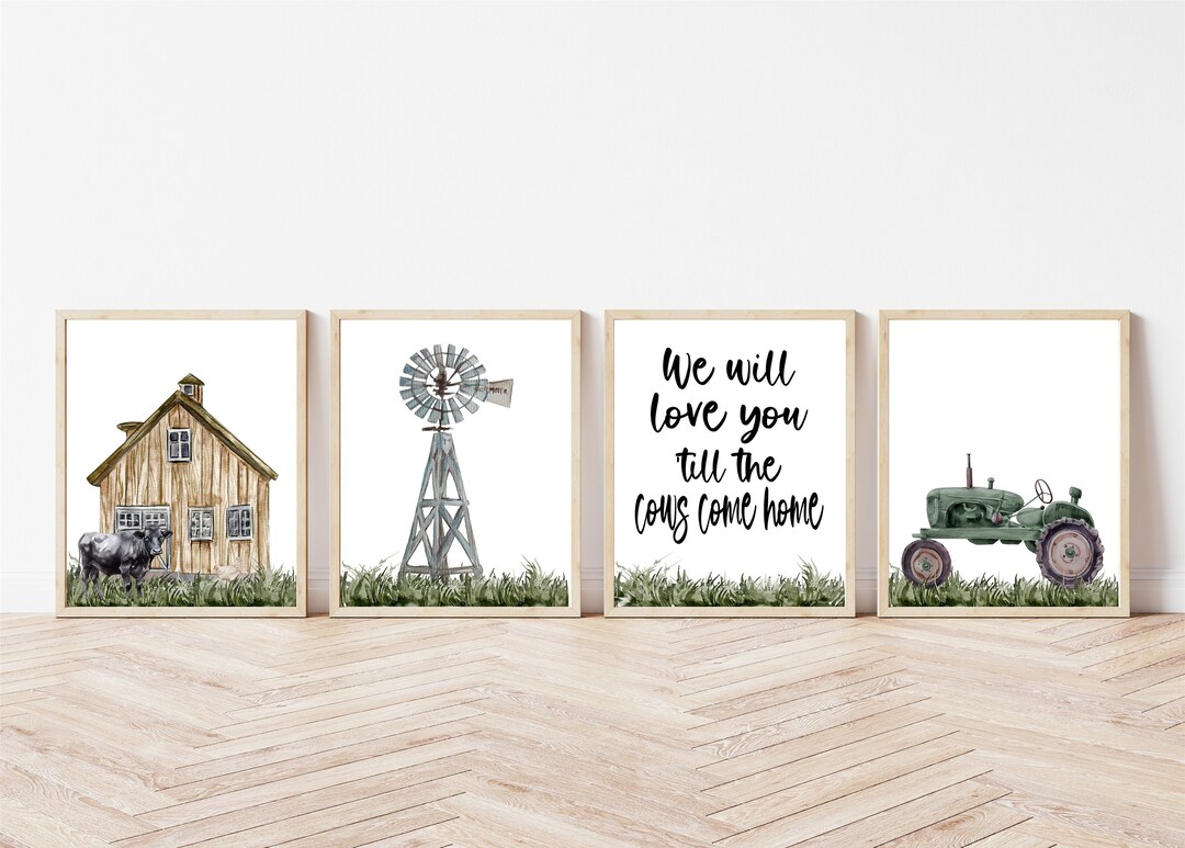 Farmhouse Nursery Prints: Barnyard Tractor Decor, Set of 4 - Etsy