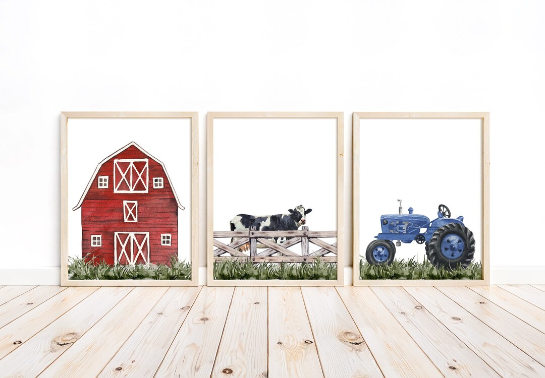 Barnyard Rustic Farm Nursery Decor Set of 3 Unframed Farmhouse Prints ...