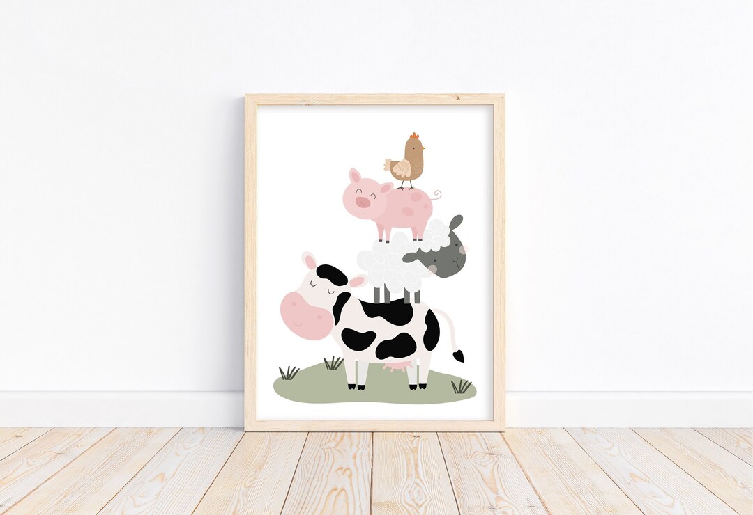 Farm Animal Stack Minimalist Barn Yard Animals Nursery Decor Unframed ...