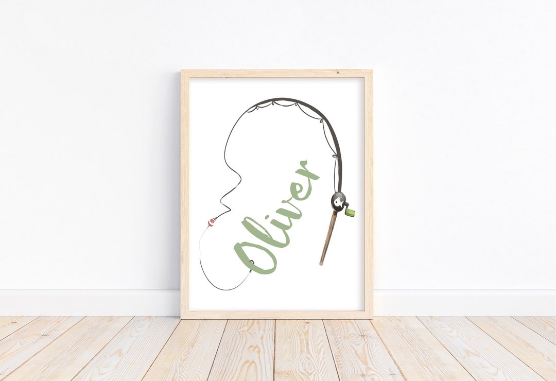 Personalized Fishing Pole Watercolor Print: Rustic Nursery Decor - Etsy