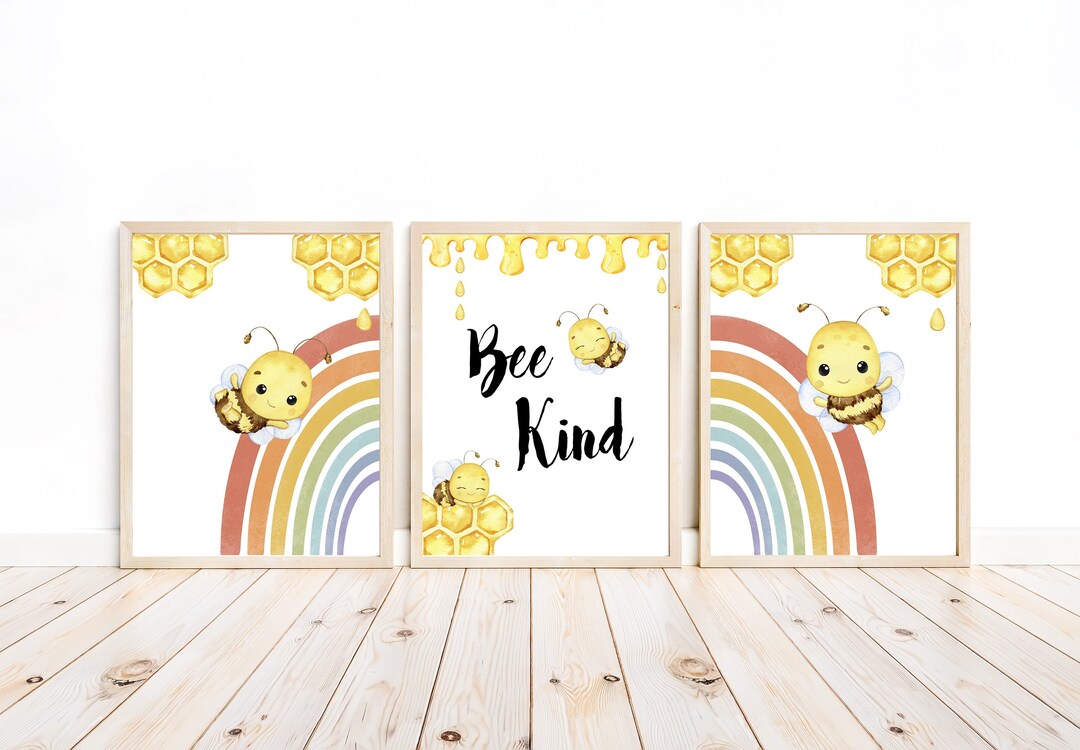 Bee Kind Nursery Decor: Rainbow Beehive Prints, Set of 3 - Etsy