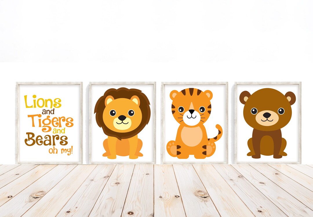 Lions and Tigers and Bears Oh My Quote Nursery Decor Set of 4 Unframed ...