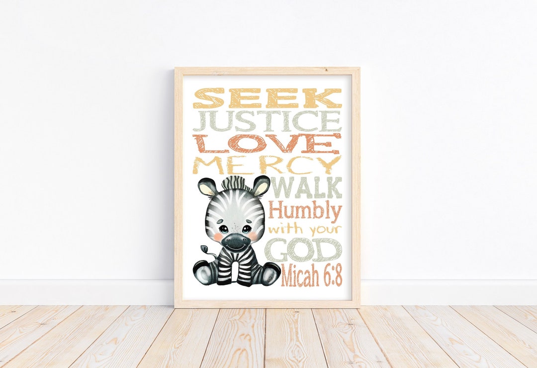 Zebra Safari Jungle Animal Christian Bible Verse Nursery Decor Unframed ...