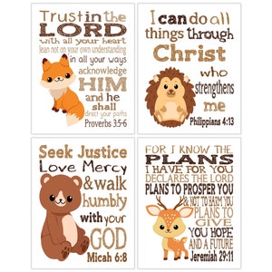 Woodland Animals Bible Verse Prints: Nursery Wall Art Instant Digital ...