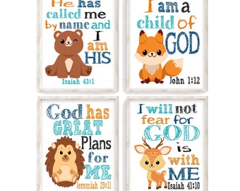 Woodland Fox Christian Bible Verses Quotes Nursery Kids Room | Etsy