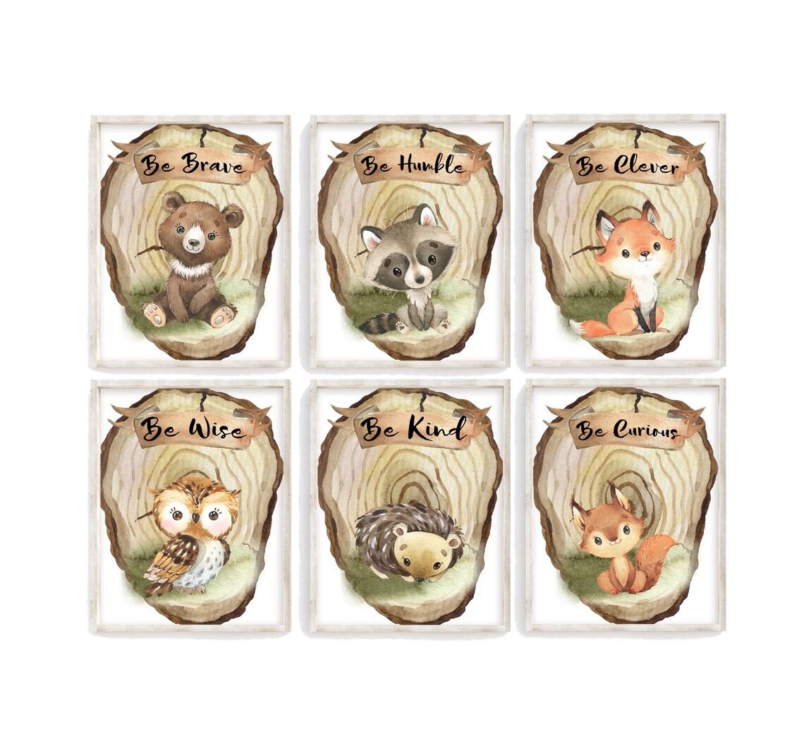 Watercolor Woodland Baby Animal Nursery Decor Set of 6 - Etsy