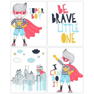 Super Boy Superhero Motivational Nursery Set of 4 Unframed Prints, Be ...