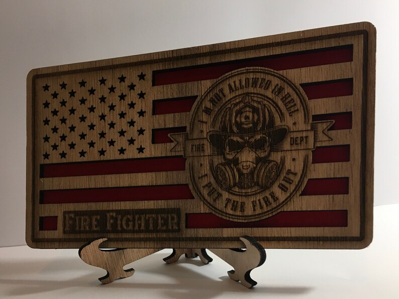 US Firefighter American Flag Desk Flag Wall Flag Engraved - Etsy