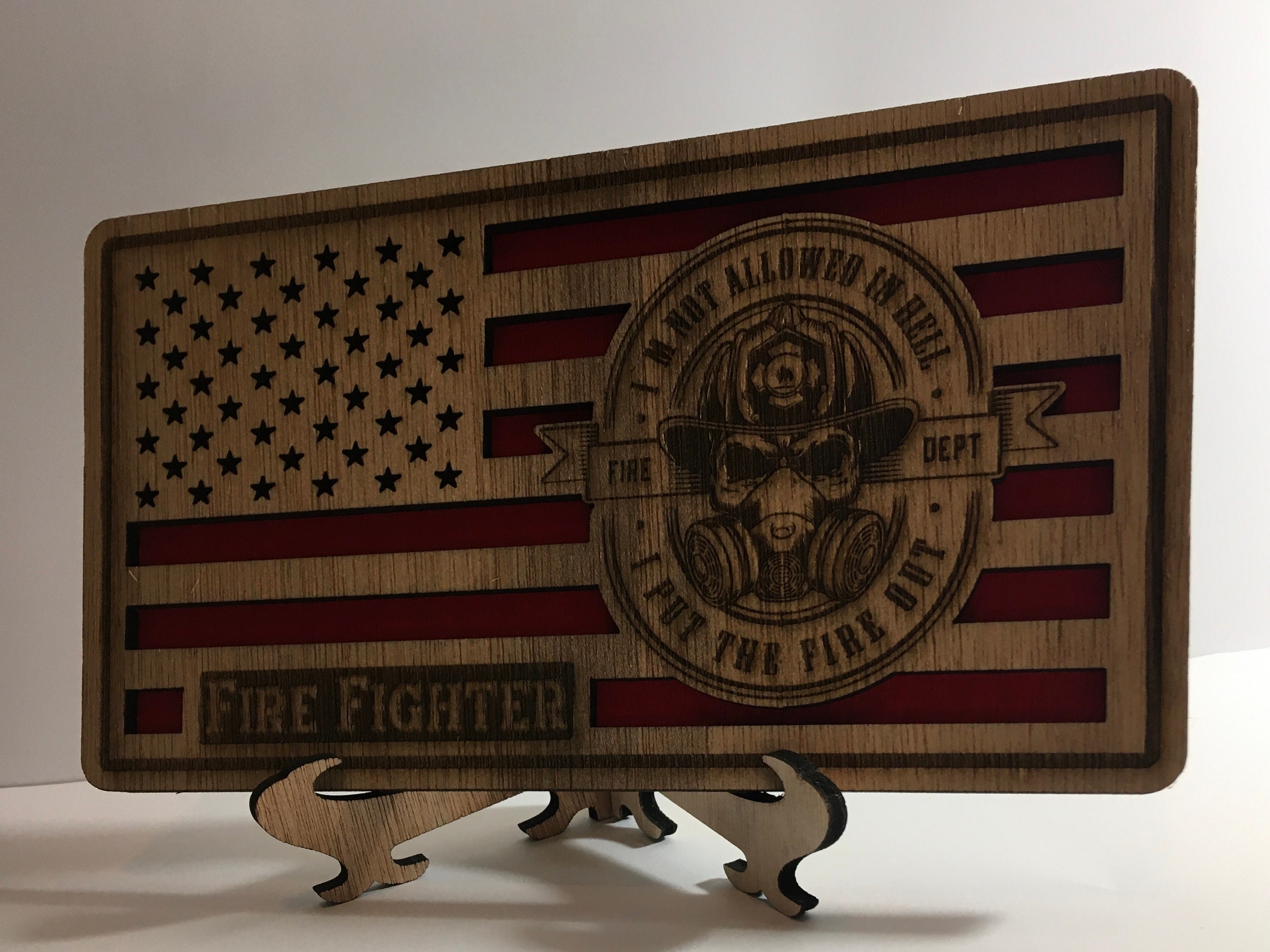 US Firefighter American Flag Desk Flag Wall Flag Engraved | Etsy