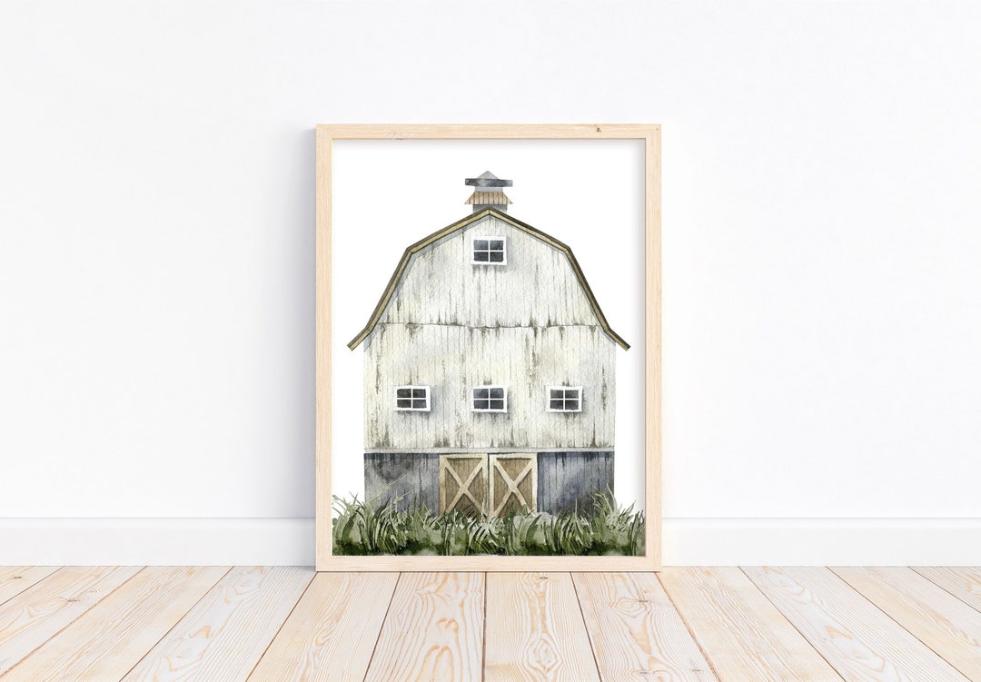 Watercolor Barn Farmhouse Rustic Barnyard Farm Nursery Decor Unframed ...