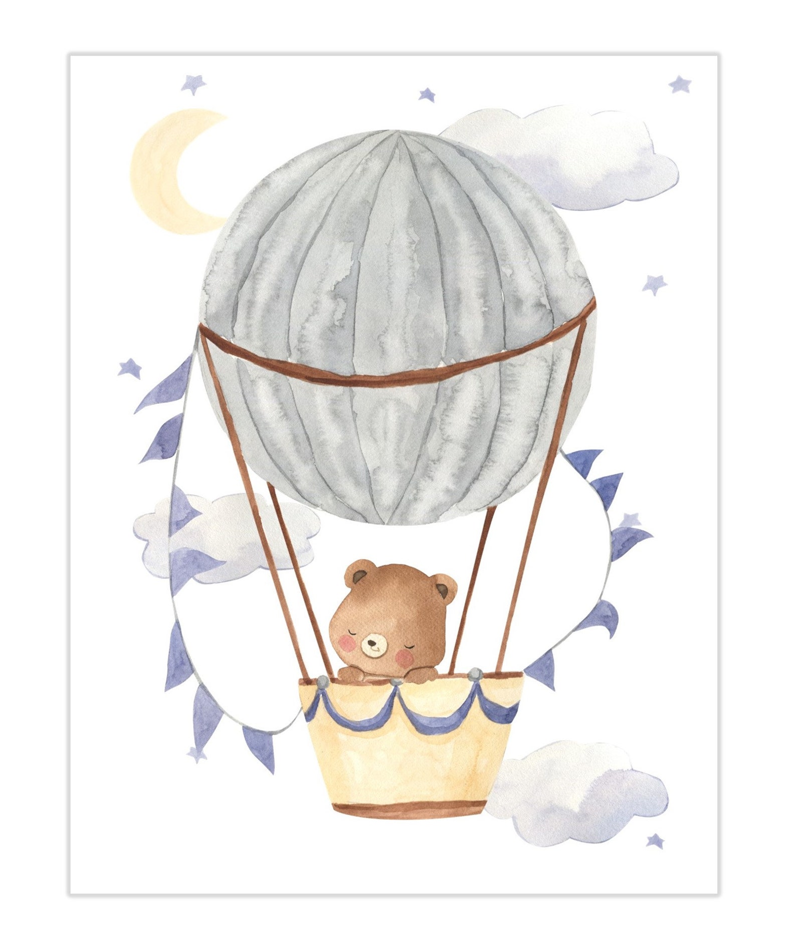 Bear in Hot Air Balloon Watercolor Nursery Decor Unframed - Etsy