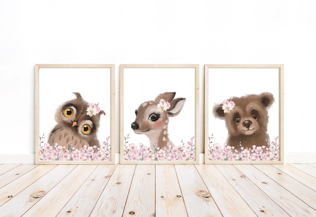 Watercolor Woodland Animal Printables Instant Download Floral Nursery ...
