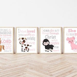 Farm Animals Christian Nursery Decor Set of 4 Unframed Prints, Cow, Pig ...