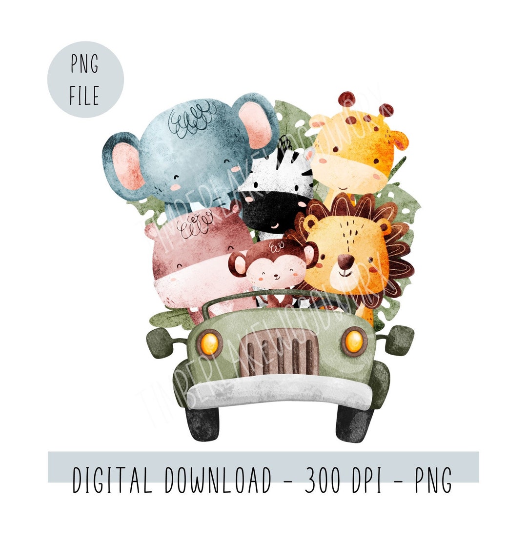 Watercolor Safari Animals in Jungle Car Clipart: PNG Digital File - Etsy