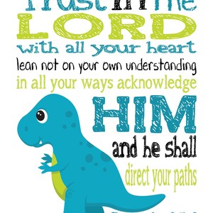 Dinosaur Christian Nursery Decor Set of 4 Unframed Prints Tyrannosaurus ...