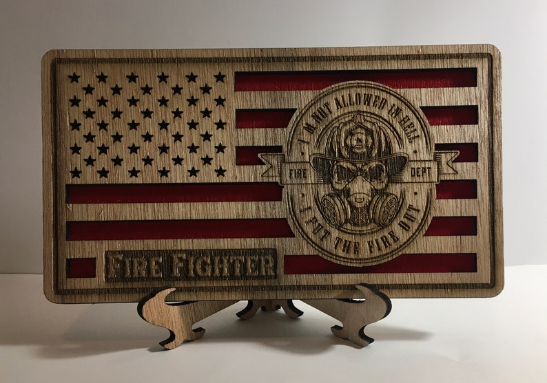 US Firefighter American Flag Desk Flag Wall Flag Engraved - Etsy