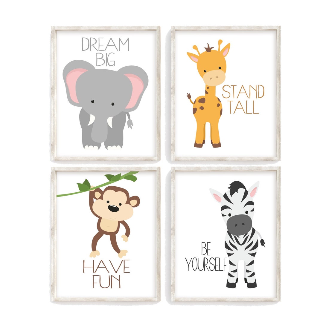 Safari Animals Nursery Decor Set of 4 Unframed Prints Elephant Dream ...