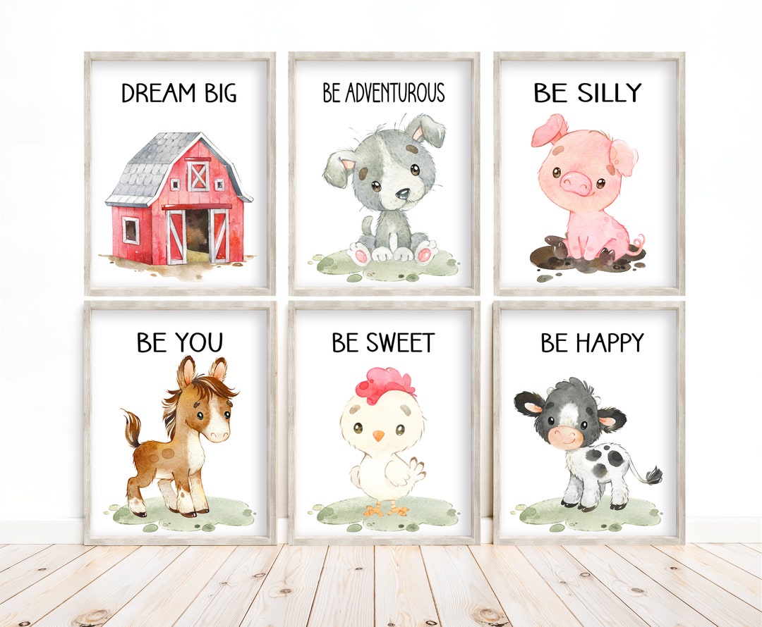 Watercolor Barn Yard Inspirational Farm Animals Nursery Little Ones ...