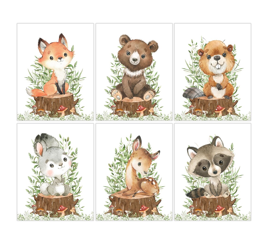 Watercolor Woodland Animals Nursery Set of 6 Unframed Prints - Etsy