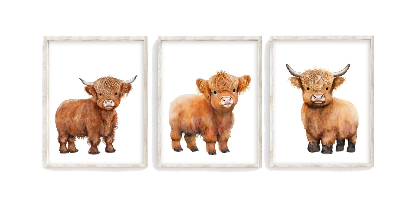 Watercolor Highland Cow Rustic Farm Nursery Decor Set of 3 - Etsy