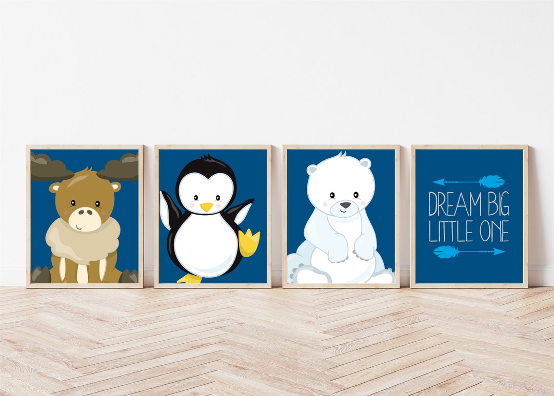 Arctic Animals Nursery Decor Set of 4 Unframed Prints, Moose, Penguin ...