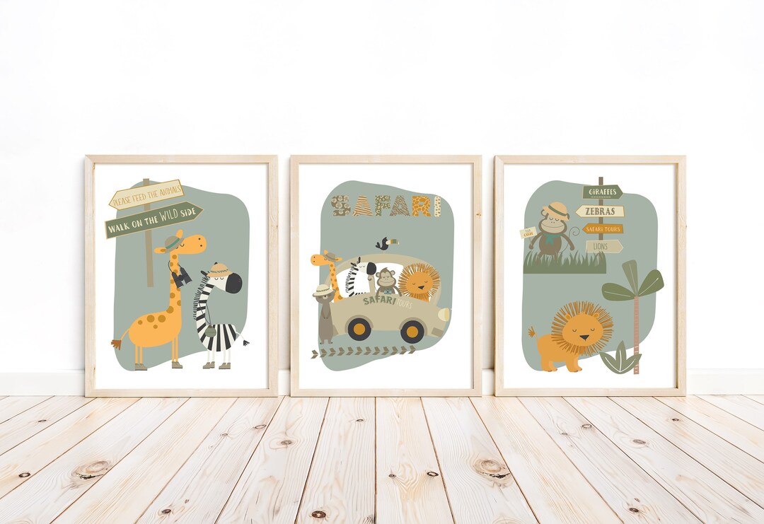 Safari Boho Animals Nursery Decor Set of 3 Printables Monkey, Zebra ...