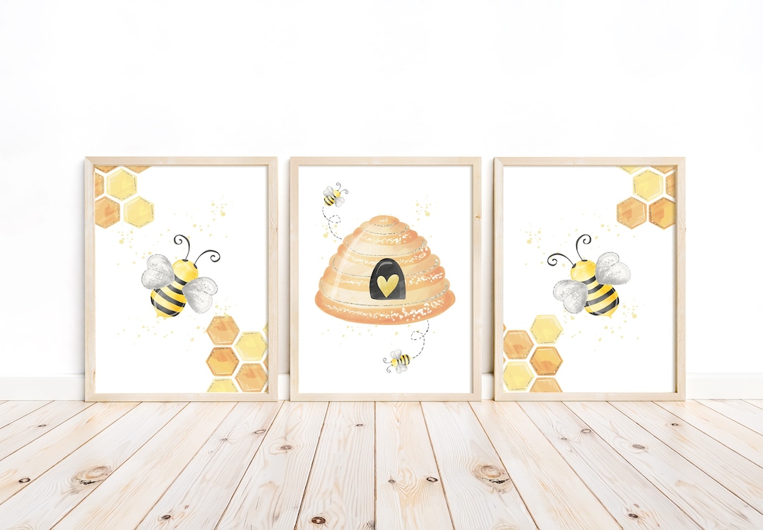 Cute Bee Nursery Decor Set of 3 Unframed Prints Kids Room Wall Art ...