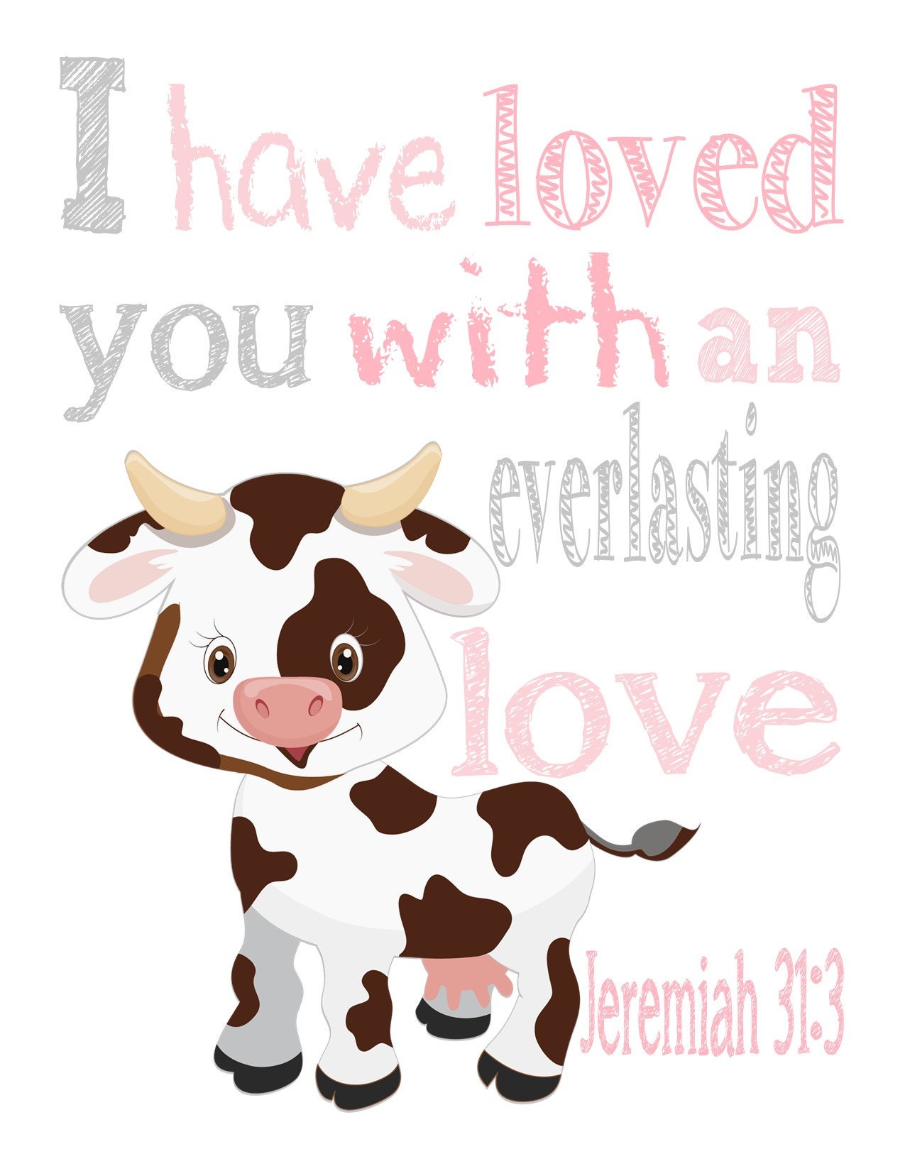 Farm Animals Christian Nursery Decor Set of 4 Prints Cow | Etsy