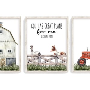 Christian Barnyard Rustic Farm Horses Tractor Nursery Decor Set of 3 ...