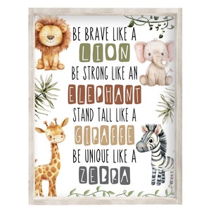 Safari Animal Nursery Unframed Print Be Brave Quote Lion Giraffe ...