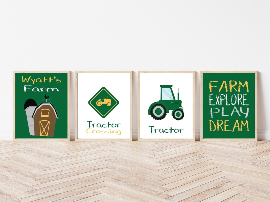 Personalized Farm Tractor Theme Nursery Set of 4 Unframed Prints Farm ...